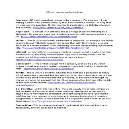 Different types of design briefs | DOCX