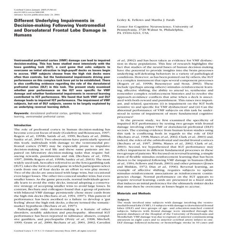 Different underlying impairments in decision making following ...