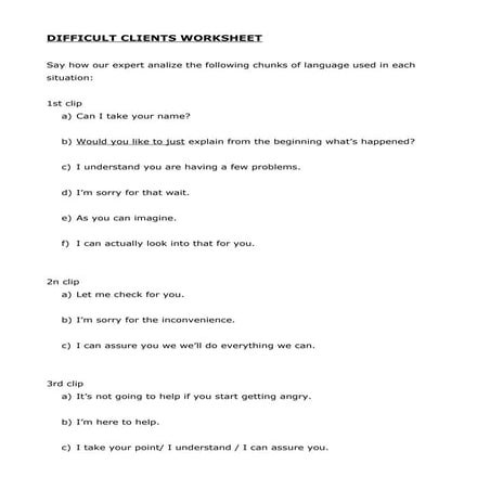 Difficult Clients Worksheet | DOC