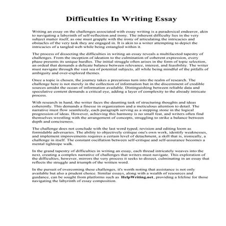 Difficulties In Writing Essay. National University (California) | PDF
