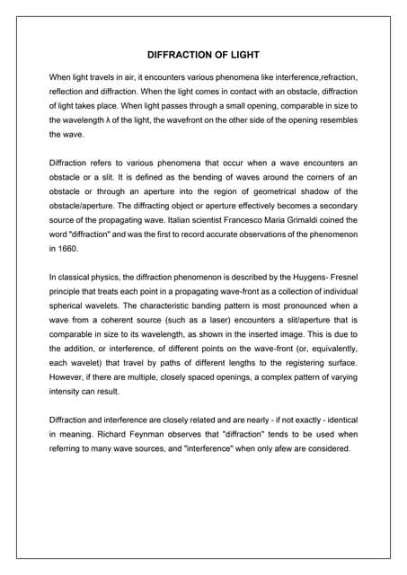 Physics Investigatory project on Diffraction | PDF