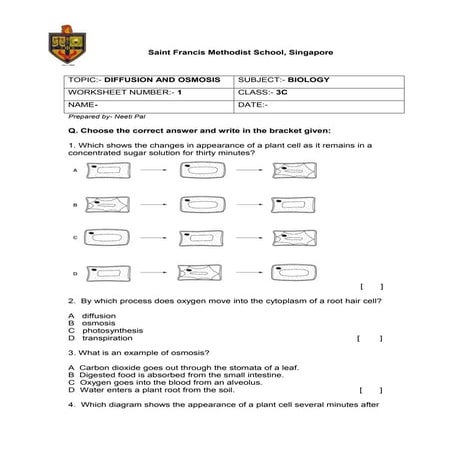 Diffusion And Osmosis Worksheet Grade 8 Grade 8 Osmosis And Tonicity