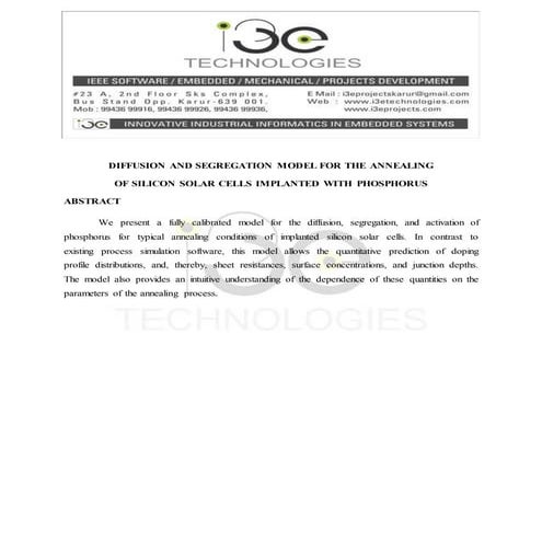Diffusion And Segregation Model For The Annealing Of Silicon Solar