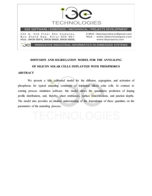 Diffusion And Segregation Model For The Annealing Of Silicon Solar