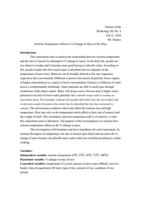 Osmosis lab report | DOCX | Chemistry | Science