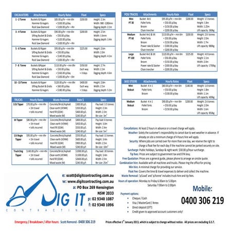 Dig it-plant-hire-rates | PDF