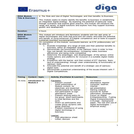 Diga draft session plan module 2 | PDF