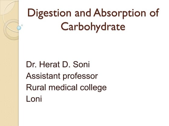 Digestion and Absorption of carbohydrates | PPSX | Digestive Disorders ...