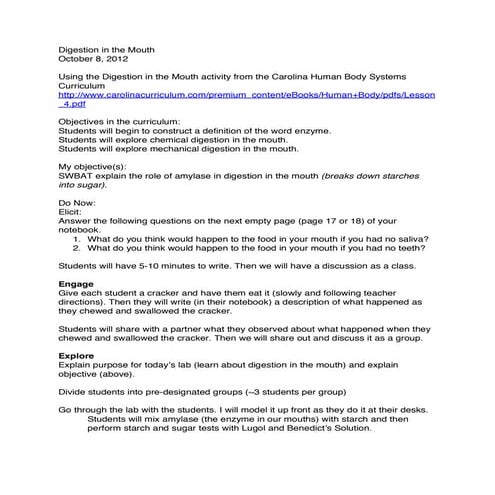 Digestion in mouth | PDF