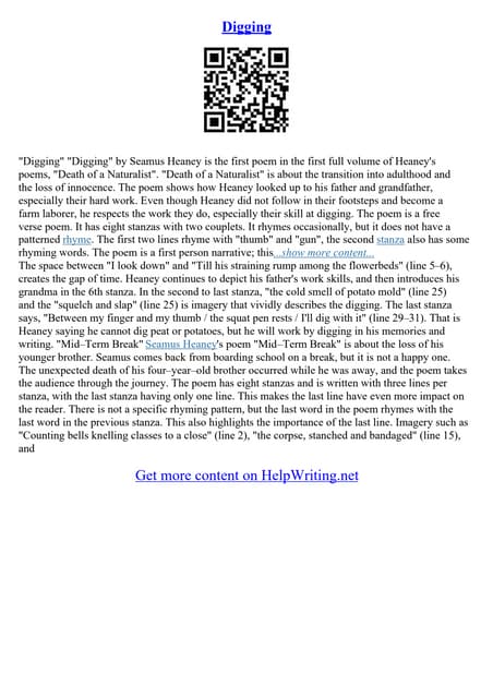 Digging Seamus Heaney | PDF | Poetry | Books and Literature