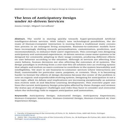 The Lens of Anticipatory Design Under AI-driven Services | PDF