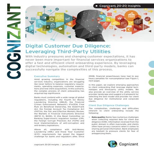 Digital Customer Due Diligence: Leveraging Third-Party Utilities | PDF