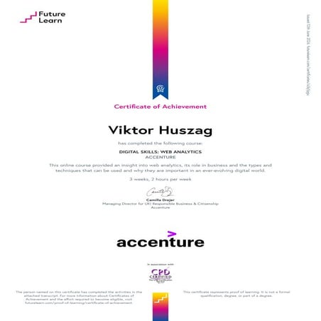 Web Analytics Digital Skills Certificate by Accenture for Viktor Huszag ...