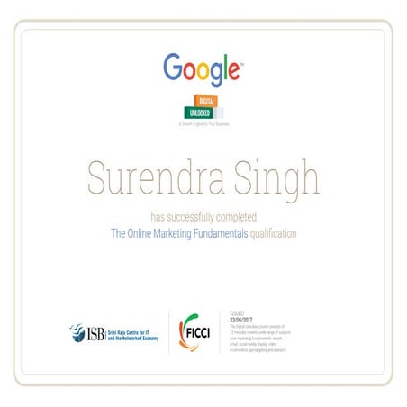 Digital Unlocked Certification | Surendra Singh Chauhan | PDF