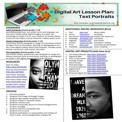 Digital art lesson plan text portraits | PDF