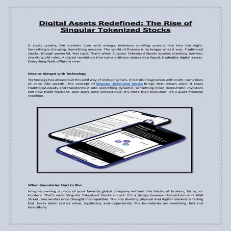 Digital Assets Redefined: The Rise of Singular Tokenized Stocks | PDF