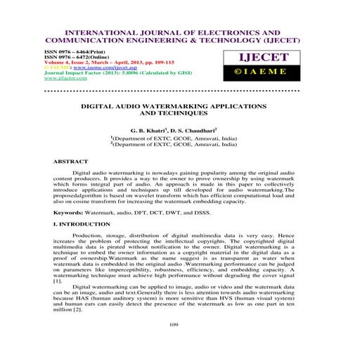 Digital Audio Watermarking Applications Pdf