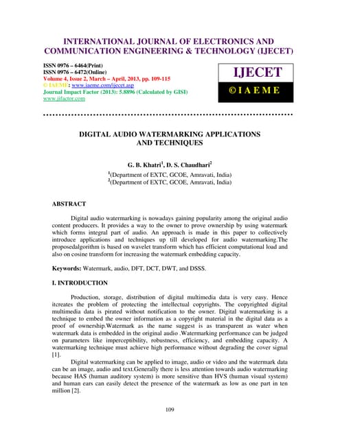 Digital Audio Watermarking Applications Pdf