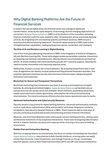 The Advantages of Digital Banking Platforms | PDF