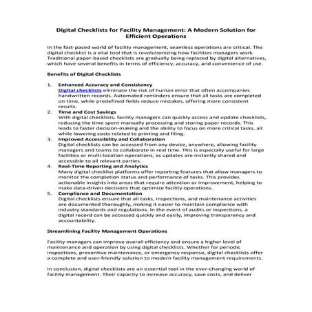 Revolutionizing Facility Management with Digital Checklists | PDF