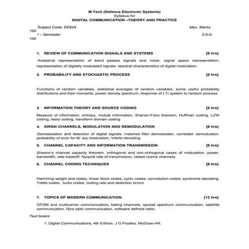 Digital communication –theory and practice ee604 | DOC