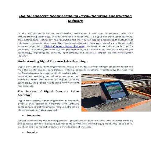 Digital Concrete Rebar Scanning Revolutionizing Construction Industry | PDF