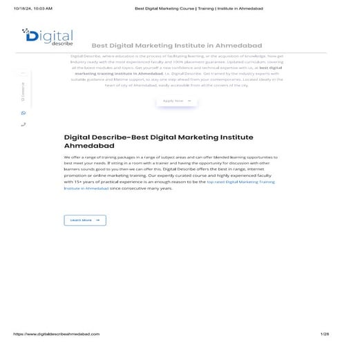 Digital Describe Ahmedabad is the Best Digital Marketing Training Institute in Ahmedabad | PDF