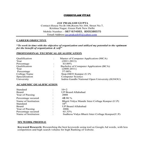 Job Curriculum Vitae (CV) Sample || Download Free CV Template | DOCX