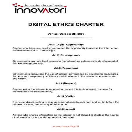 Digital Ethics Charter From Innovatori | PDF