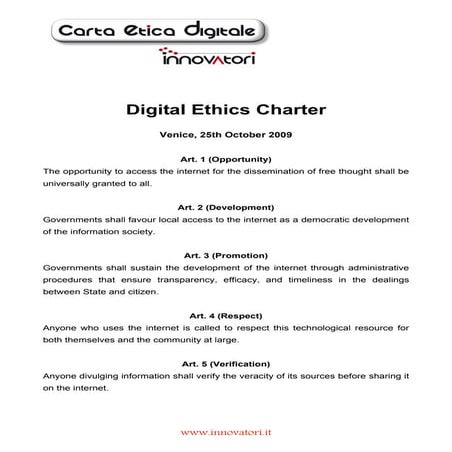 Digital Ethics Charter Venice2009 | PDF
