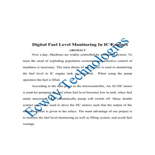 Digital fuel level monitoring in ic engines | DOC