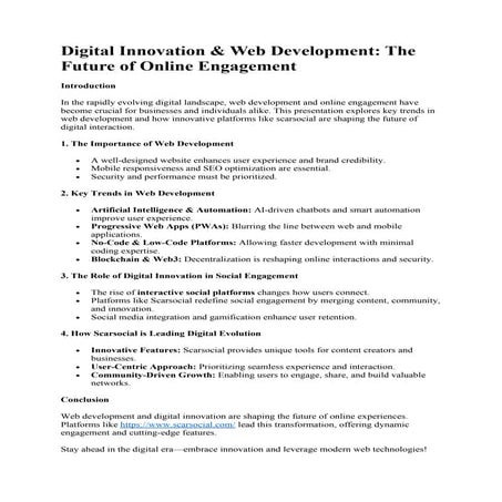 Digital Innovation & Web Development: The Future of Online Engagement | PDF