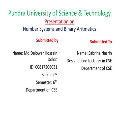 Number Systems and Binary Aritmetics | PPT
