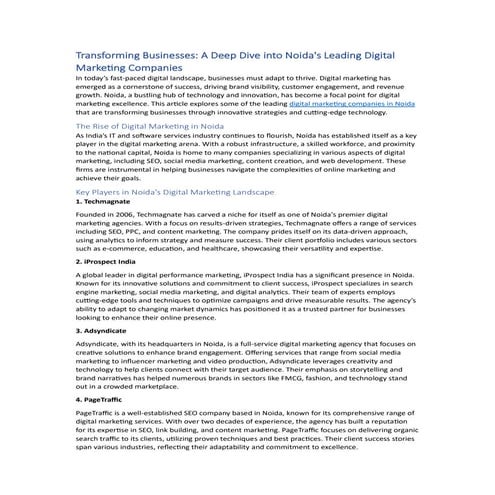Transforming Businesses: A Deep Dive into Noida's Leading Digital ...