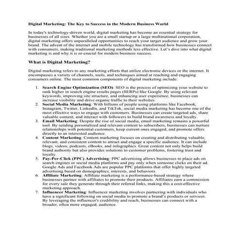 Digital Marketing: The Key to Success in the Modern Business World | PDF