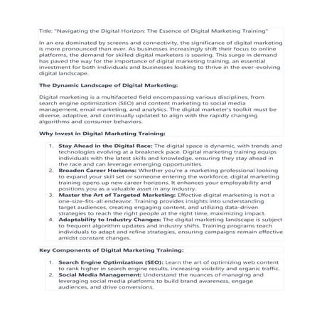The Essence of Digital Marketing Training | PDF