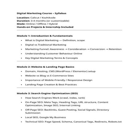 Advanced Digital Marketing Course in Calicut with Internship | DOCX