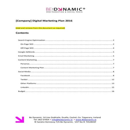 Digital Marketing Plan Template 2016 - UPDATED | PDF