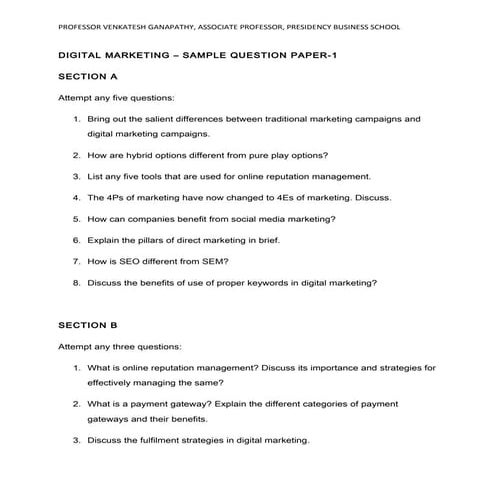 Digital marketing q paper model 1 | DOC