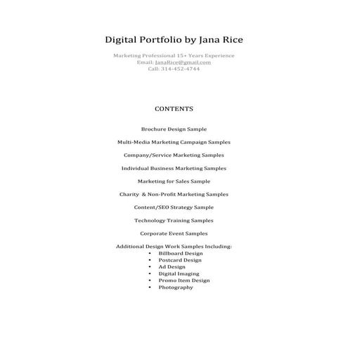 Digital Portfolio by Jana Rice | PDF