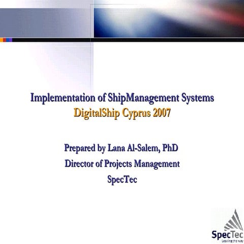 Implementation of ShipManagement Systems Project Management | PPT