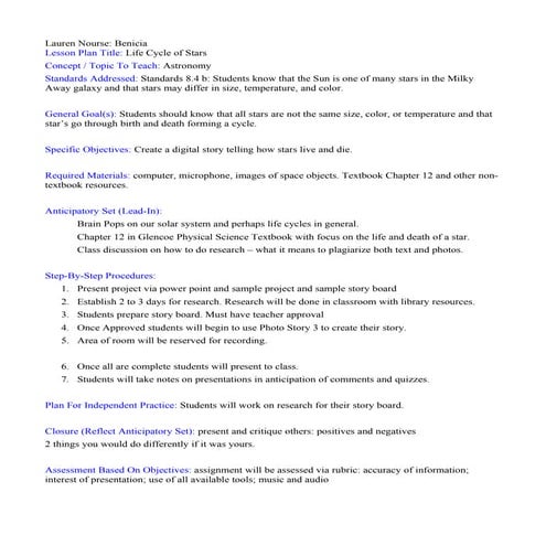 Digital story lesson plan | DOC