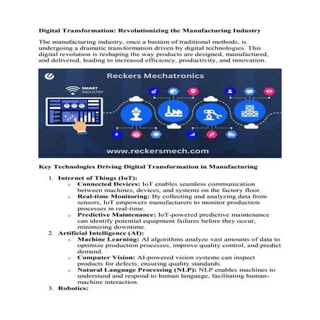 Digital Transformation: Revolutionizing the Manufacturing Industry | PDF