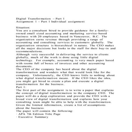 Digital Transformation – Part 1Assignment 1 – Part 1 Individual | DOCX