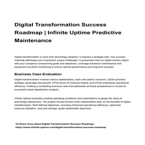 Digital Transformation Success Roadmap Infinite Uptime Predictive ...