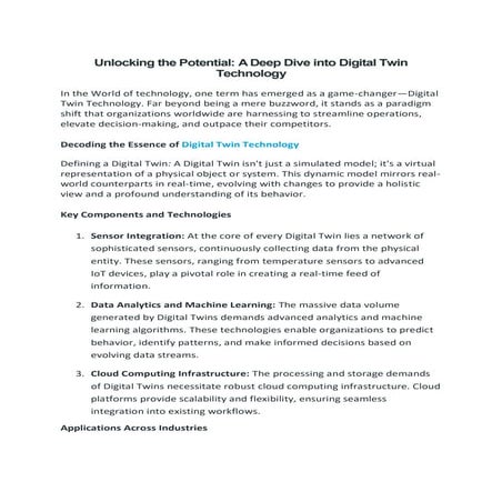 Unlocking the Potential: A Deep Dive into Digital Twin Technology | PDF