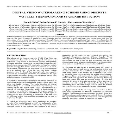 Digital Video Watermarking Scheme Using Discrete Wavelet Transform And Standard Deviation Pdf