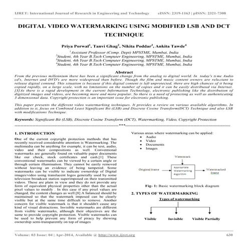 Digital video watermarking using modified lsb and dct technique | PDF