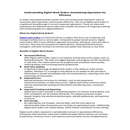 Revolutionizing Task Management with Digital Work Orders | PDF