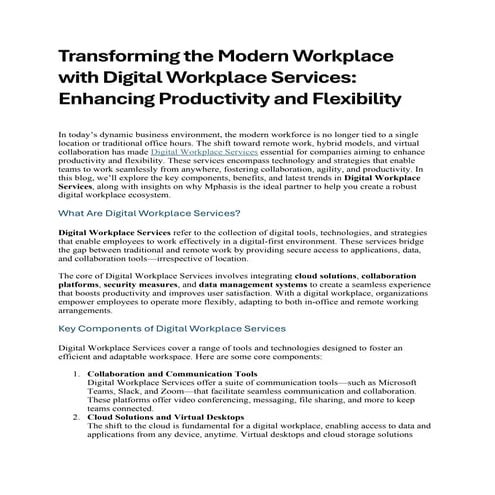 The Future of Work Embracing the Digital Workplace | PDF